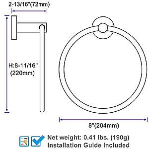 Bathroom Towel Ring Matte Black, Angle Simple Stainless Steel Bath Towel Holder, Wall Mounted Round Towel Hanger, 8-Inch