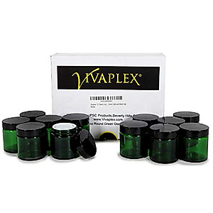 Vivaplex, 12, Green, 4 oz, Round Glass Jars, with Inner Liners and black Lids
