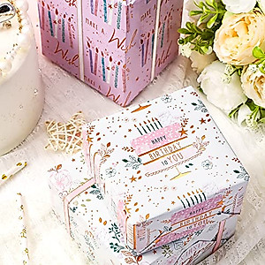 LeZakaa Birthday Wrapping Paper Roll - Mini Roll - Cake/Flower/Candle Print for Girl, Women Gift Wrapping - 17 x 120 inches, 3 Rolls (42.5 sq.ft.ttl.)