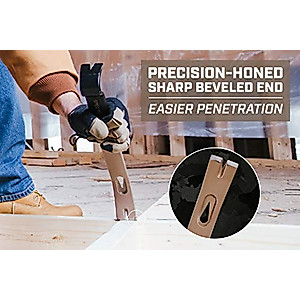 Spec Ops Tools 15" Flat Pry Bar Crowbar, Curved Rocker Head, Teardrop Nail Puller, High-Carbon Steel