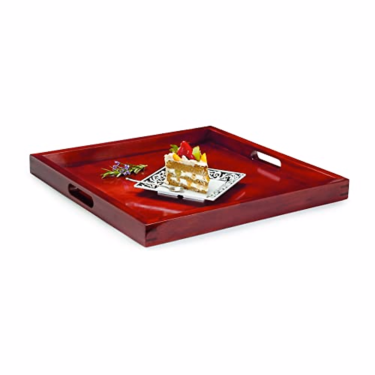 G.E.T. RST-2020-M Wooden Room Service Square Serving Tray with Handles, 21", Mahogany