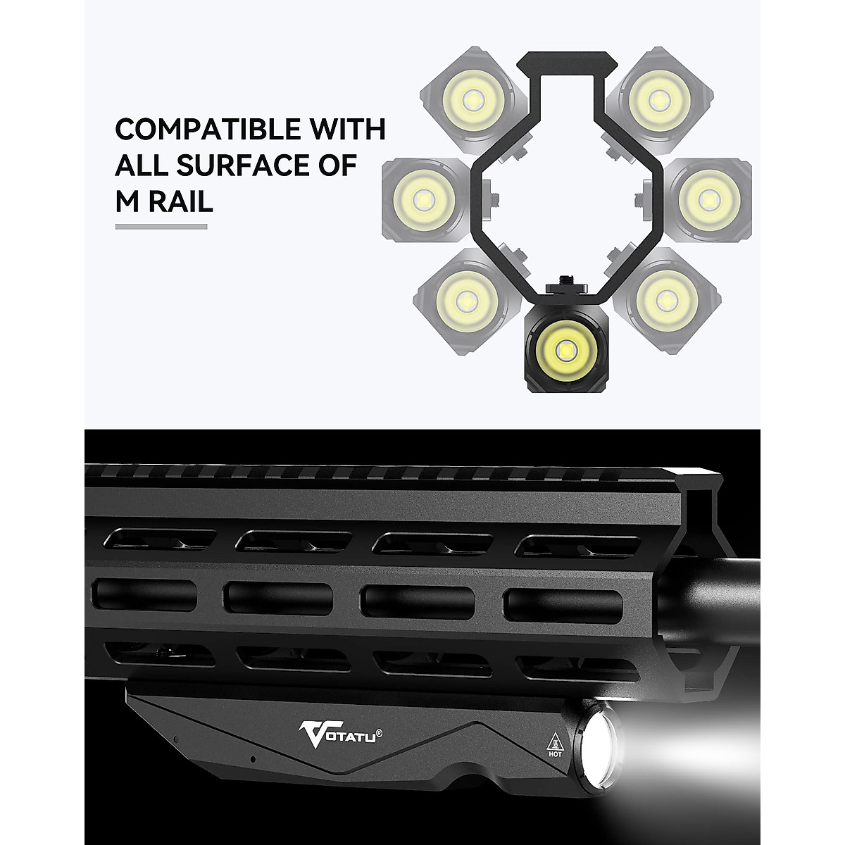 VOTATU ML40 1450 Lumens Weapon Light Compatible with M-Lok Rail Surface, Tactical Flashlight for Rifle, Strobe Function, Magnetic Rechargeable