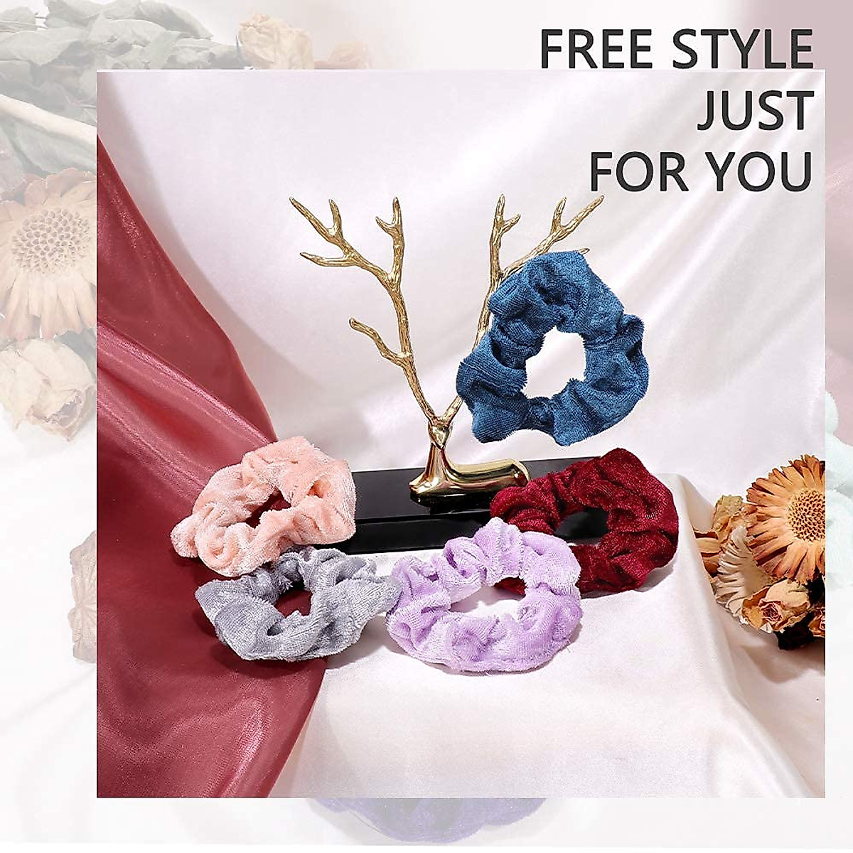 Velvet Hair Scrunchies Hair Bands for Women or Girls,Elastic Soft Ponytail Holder Hair Ties for Birthday, Party, Thanksgiving, Christmas (75)