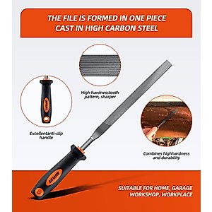 DIFFLIFE 7'' Needle File Set (Carbon Steel 6 Piece-Set) File Handles, Hardened Alloy Strength Steel - Set Includes Flat, Flat Warding, Square, Triangular, Round, and Half-Round File (6-Piece)