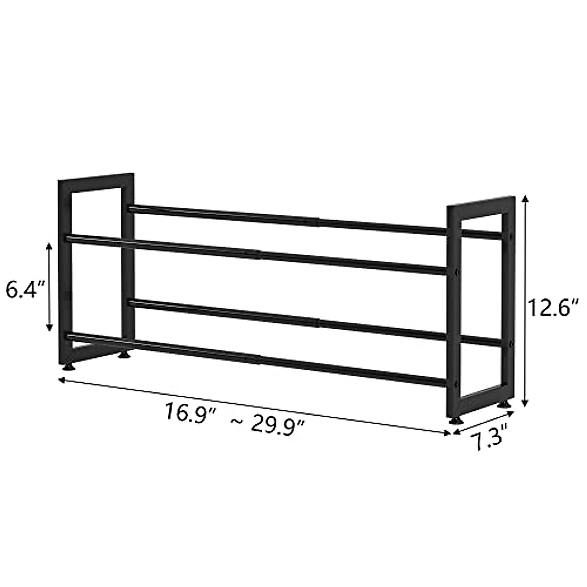 FKUO 2 Tier Shoe Rack for Closet Metal Free Standing Small Shoe Racks, Expandable Shoe Storage Organizer Shelf for Entryway, Hallway, Dorm Room (Black, 2 Tier Short)