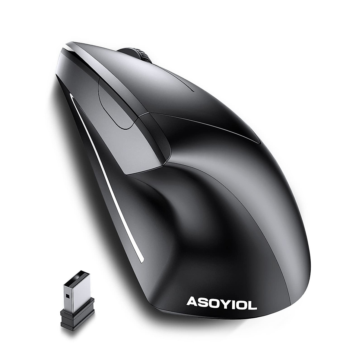 ASOYIOL Ergonomic Mouse Wireless,Rechargeable Vertical Mouse with USB Receiver,6 Buttons 800/1200/1600 Computer Mouse for Laptop PC(Right Hand,Black)