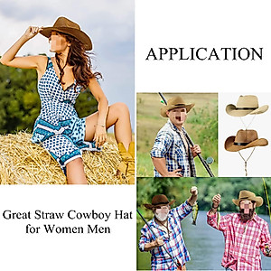 Straw Cowboy Hat for Women Men Classic Western Cowgirl Cap Foldable Sun Hat Shapeable Fedora Panama Hat Wide Brim Beach Hat Khaki