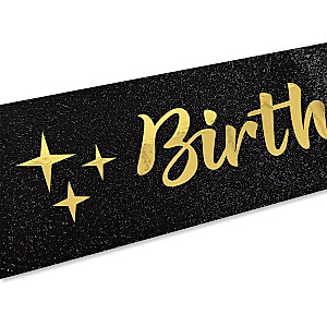 LATFZ 'Birthday Bitch' Sash, Crown Tiara & Party Supplies Kit - Black Glitter Sash, Women's Birthday Gifts