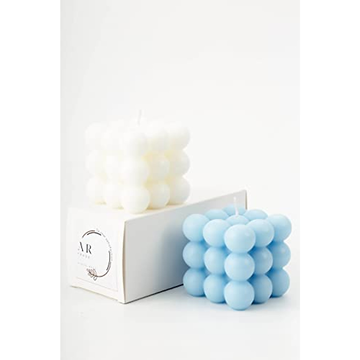 Blue & White Bubble Candle | Scented Candle for Home | Cube Candles with 100% Cotton Wick | Natural Soy Wax Candle | Best Smelling Candles for Home Decor & Gifting | 2 Pieces Candle for Men & Women