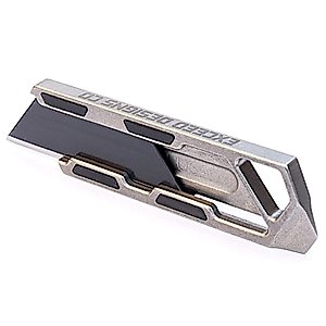 Exceed Designs TIRANT RAZOR-M 3.0 Magnetic Slide (Stonewashed) 6Al-4V Titanium Utility Knife & Pry Bar, EDC Knife, Box Cutter, MADE IN USA (Jet-Black Magnets/NO Clip)