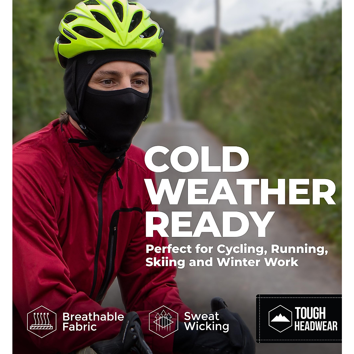 Tough Headwear Skull Cap with Mask Men, Winter Running Gear, Motorcycle Winter Gear, Helmet Liners, Ski Hat, Thermal Beanie