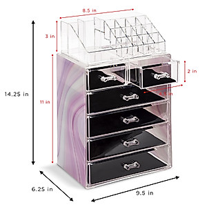 Sorbus Clear Cosmetic Makeup Organizer - Make Up & Jewelry Storage, Case & Display - Spacious Design - Great for Dresser, Bathroom, Vanity & Countertop (4 Large, 2 Small Drawers) [Tie Dye Print]
