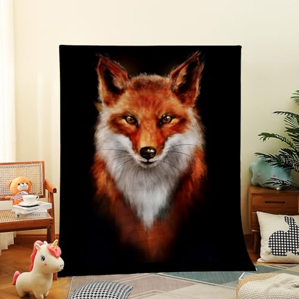 Fox Blanket Decor Soft Plush Sherpa Warm Animal Flowers Fleece Blankets Living Room Breathable Lightweight Throw for Kids Girls Boys Adult (100x130cm(40"x50"))