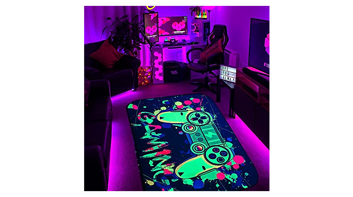 Gaming Room Decor Rug Gamer Rugs for Bedroom UV Reactive Blacklight ...