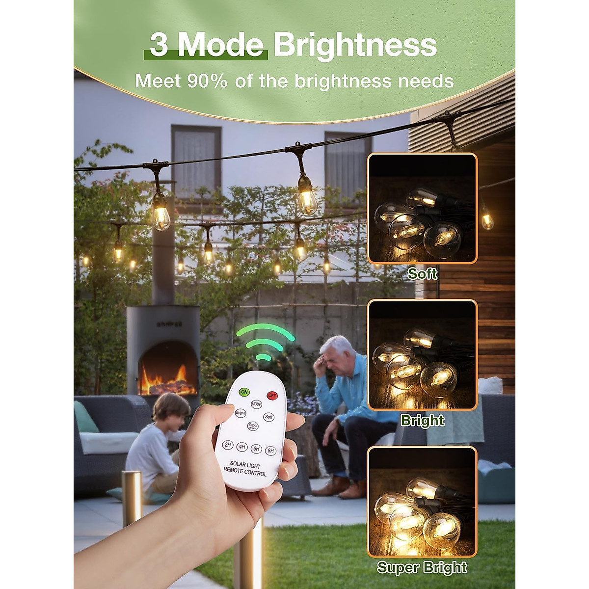 addlon 54FT(48+6) Solar String Lights Outdoor Waterproof with USB Port & Remote Control Dimmable Solar Patio Lights IP65 Solar Powered Edison LED Bulbs for Outside Bistro Camping