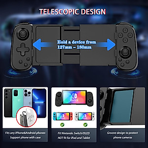 Joso Mobile Gaming Controller for iPhone/Android/PC/Nintendo Switch/PS4, Cloud Games, with Hall Effect Joystick, 6 Axis Gyro, TURBO, Gamepa for Android with Phone Case Support
