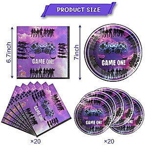 Video Games Party Tableware Supplies Set Including 20 pcs Plates and 20 pcs Napkins, Video Games Theme Party Baby Shower Birthday Decorations