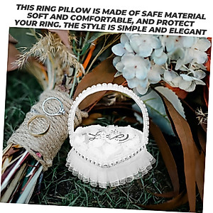 VICASKY Lace Ring Pillow Ring Bearer Cushion Wedding Ring Pillow Heart Shape Ring Pillow Ring Barrier Pillow for Wedding Heart Shaped Ring Pillow Ring Bracket Box Pearl Bride Satin
