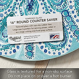 CounterArt Ocean Fantasy 4mm Heat Tolerant Round Tempered Glass Cutting Board 16" Round Manufactured in the USA Food Preparation Board, Cake Plate, Pizza Stand