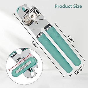 Manual Can Opener, Stainless Steel Can Opener, Food-Safe, Multifunction Tin Lids Jar Bottle Caps Openers with Non-Slip Handle & Large Knobe, Smooth Edge, Ultra Sharp Cutting for Seniors with Arthritis
