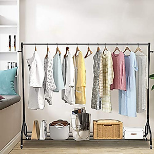 Rolling Clothes Rack, Heavy Duty Single Rolling Clothing Garment Rack Rod Garment Rack Organizer on Wheels with Top Rod Bag Hook