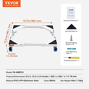 VEVOR Appliance Furniture Dolly, Mobile Roller with 4 Locking Wheels, Adjustable Mini Fridge Stand Washing Machine Universal Mobile Base Moving Cart for Dryer Refrigerator, 15"-24.2"W Expandable
