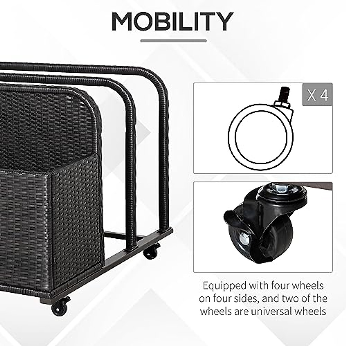 Outsunny Wicker Patio Poolside Float Storage Basket, PE Rattan Outdoor Pool Caddy with Rolling Wheels for Floaties, Noodles, Life Vests, Beach Balls, Toys, Brown