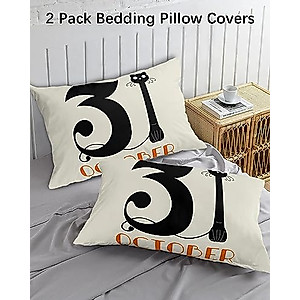 Edwiinsa Halloween Pillow Covers King Standard Set of 2 Bed Pillow, Plush Soft Comfort for Hair/Skin Cooling Pillowcases with Envelop Closure 20x36 Inches Black Orange Cute Cartoon Cat Animal