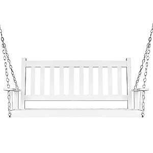 Wood Front Patio Porch Swings Outdoor with Chains Weather Resistant Heavy Duty Hanging Porch Swings 4 Ft, White XL