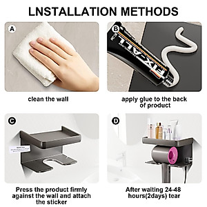 Hair Dryer Holder, Hair Dryer Holder Wall Mount with Storage Platform and Wire Hook Stand for Different Size Hair Blow Dryers, Hair Styling Care Tool Organizer for Bathroom