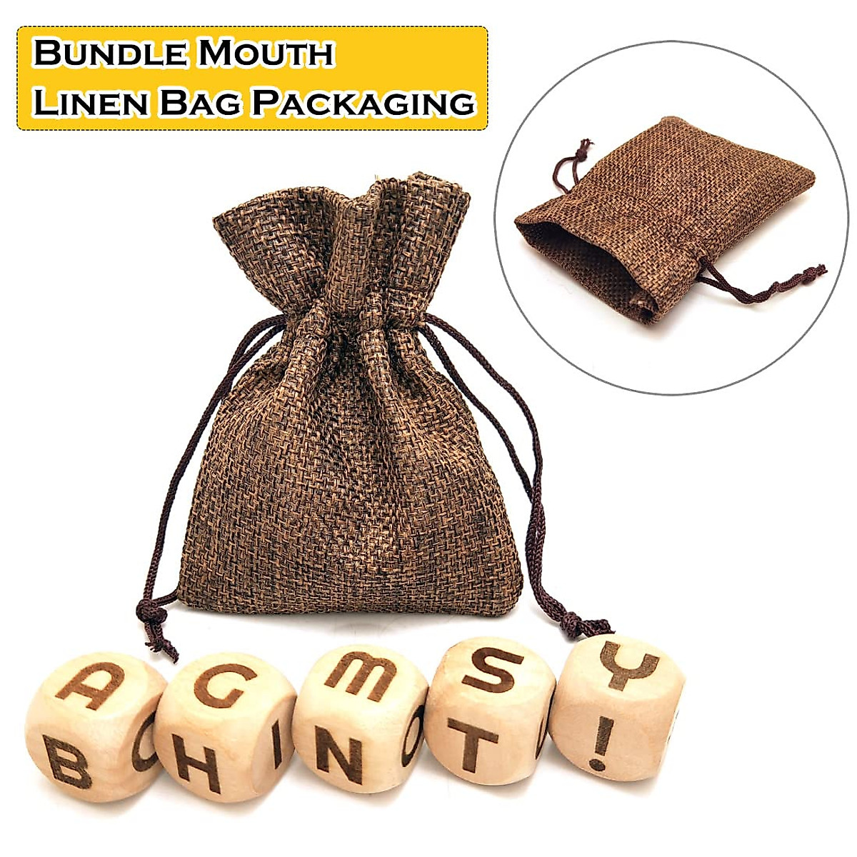 20MM Creative Wooden Letter Dice Set, 5 Pieces Laser Engraved A-Z Pattern Cube Rolling Dices for Party Game