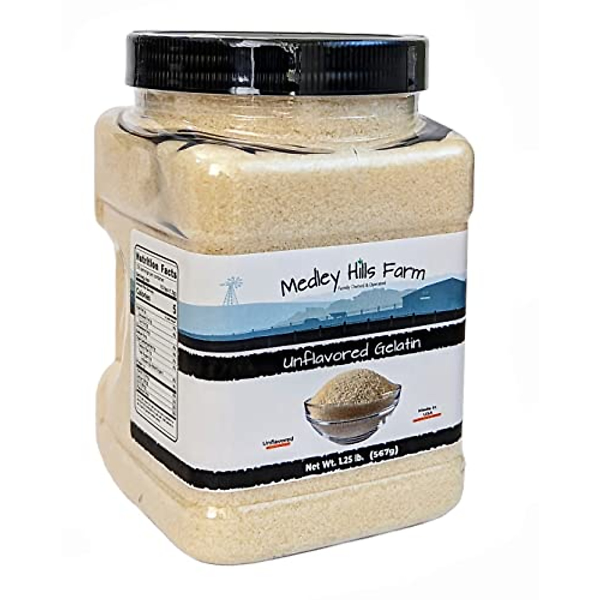 Unflavored Gelatin by Medley hills farm 1.25 lbs. in Reusable Container - Gelatin powder unflavored thickening agent. Made in USA.