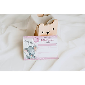 Your Main Event Prints Elephant Girl Baby Shower Invitations, Peanut Baby Shower Invites with Diaper Raffles Cards, Sprinkle, 20 Invites Including Envelopes