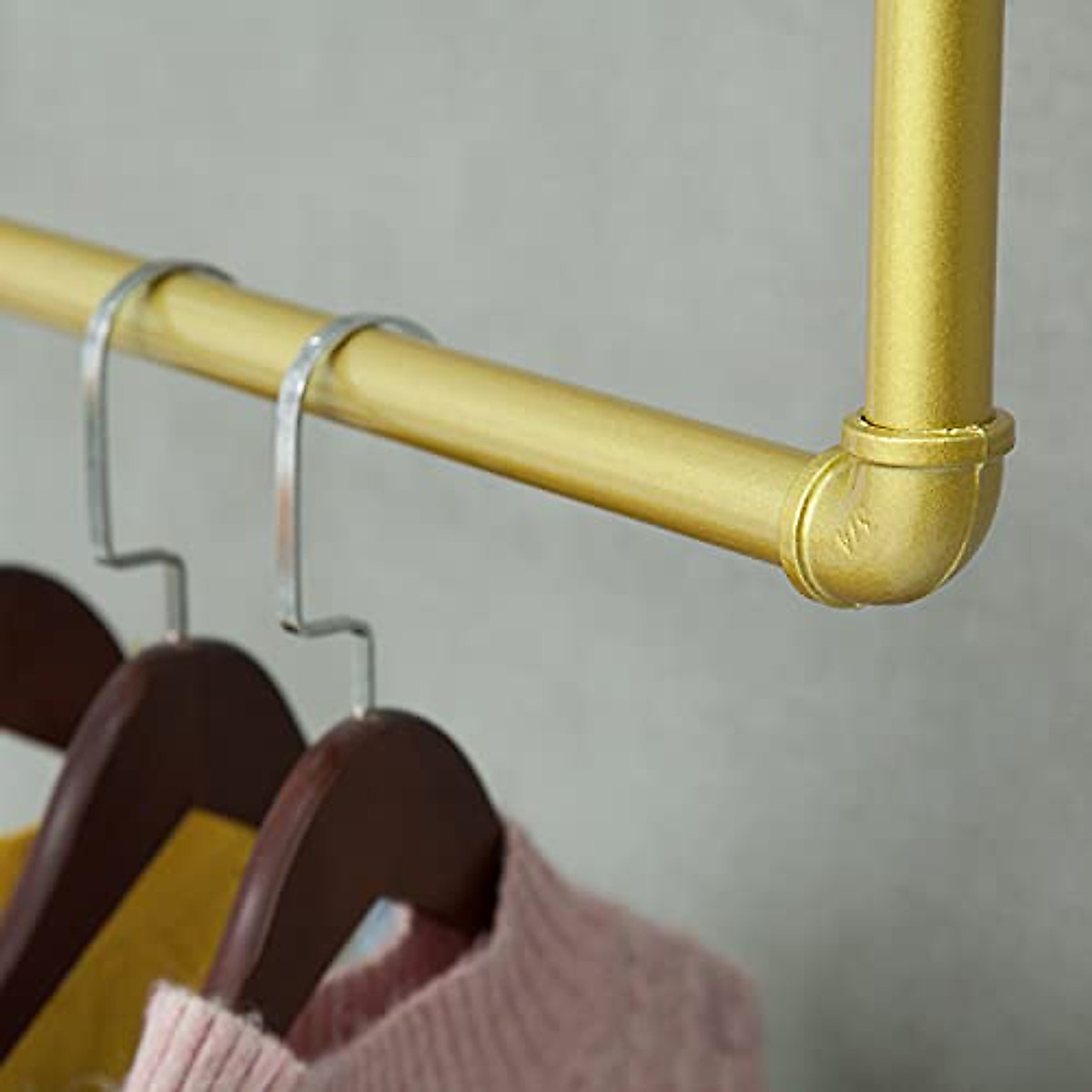 Industrial Pipe Wall Mounted Garment Rack with Top Shelf, Detachable Pipe Clothes Rack, Space-Saving Hanging Bar, Detachable Multi-Purpose Rod for Closet Storage, Gold, 47.2x10 Inches