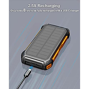 Solar Charger 26800mAh Power Bank: Hiluckey 3A USB C Fast Charging Portable Phone Charger Camping External Battery Pack with 3 Outputs for iPhone Samsung Tablet