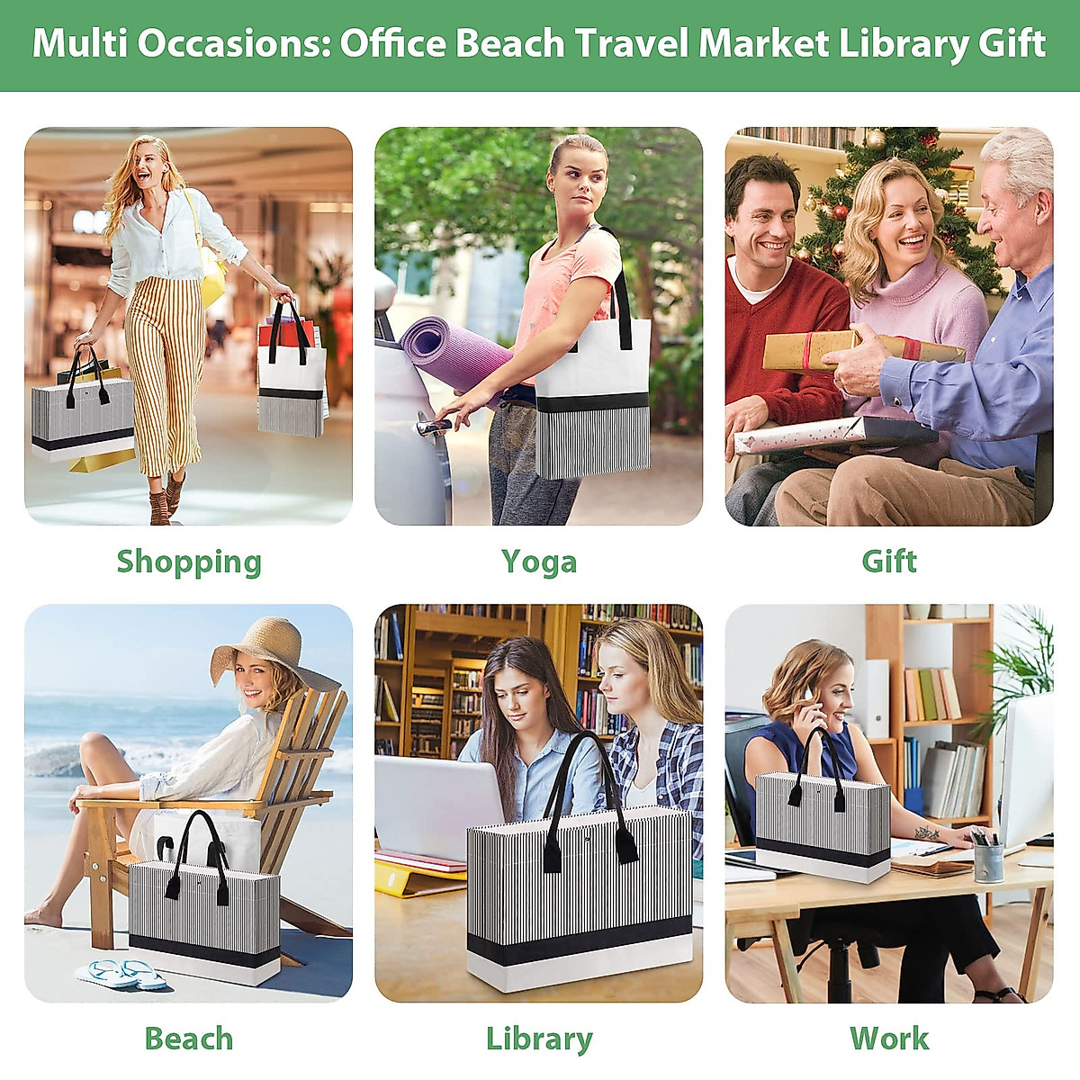 GARPROVM 2PCS Canvas Tote Bag, Initial Bag Canvas Bags Beach Bag Reusable 16oz Canva Shopping Bag, Birthday Holiday Party Christmas Gift, for Mother Teacher Women Friends Bridesmaids, Pinstripes