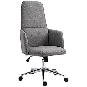 Vinsetto High Back Office Chair Breathable Fabric Computer Home Rocking Seat with Swivel Wheels, and Padded Arms, Grey
