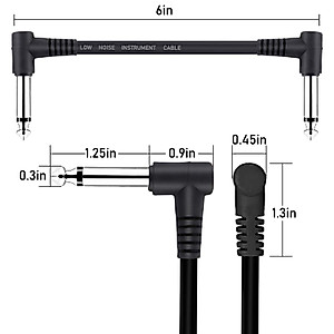 Dalonfy Guitar Effect Pedal Cables 6 Inch -1/4 Instrument Cables for Effect Pedals Right Angle Patch Cable Right Angle Pedal Cable Kit