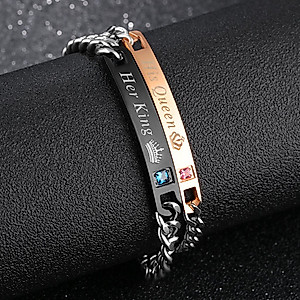 LAVUMO His Hers Couples Bracelets King and Queen Matching Set Anniversary Promise Gifts Stainless Steel 2pcs