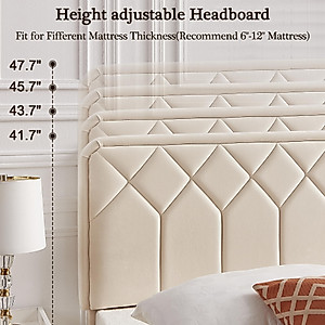 VECELO Twin Size Bed Frame Premium Leather Upholstered Platform with Height Adjustable Headboard/Mattress Foundation, Solid Wooden Slat Support, No Box Spring Needed/Easy Assembly