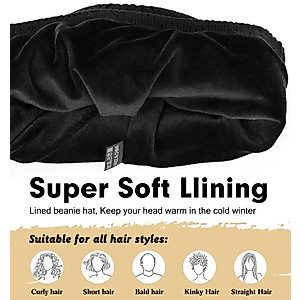 Winter Beanie Hats for Men Women, Fleece Lined Beanie Soft Warm Knit Hat Ski Stocking Cuffed Cap (Black)