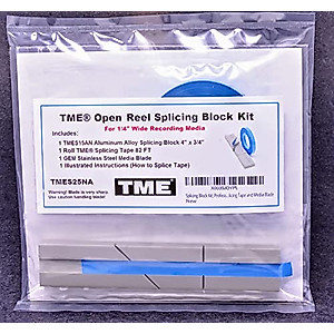 Splicing Block Kit with Professional Hard Gold Anodized Aluminum Splicing Block Made in USA for 1/4 Inch Open Reel Tape with 82 FT of Professional Splicing Tape and GEM Stainless Media Blade
