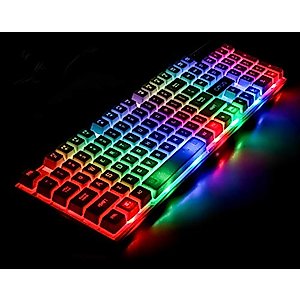 LED Backlit Wired Keyboard and Mouse Gaming Combo Mechanical Feeling Rainbow Backlight Emitting Character 3200DPI Adjustable USB Mice Compatible with PC Raspberry Pi iMac TDW910(White)
