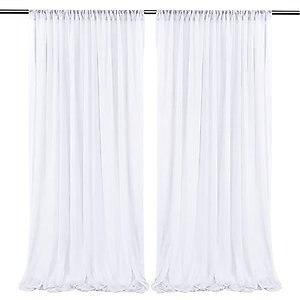 10ft x 10ft White Chiffon Backdrop Curtains, Wrinkle-Free Sheer Chiffon Fabric Curtain Drapes for Wedding Ceremony Arch Party Stage Decoration