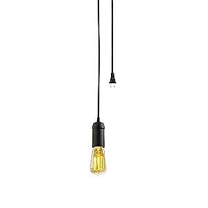 Edison 1-Light Plug-in Pendant, Matte Black, Black Woven Fabric Cord, in-Line On/Off Switch,65114