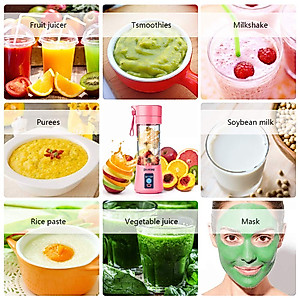 Portable Blender,Zjj-Home Smoothie Blender-Six Blades in 3D, Mini Travel Personal Blender with USB Rechargeable Batteries,Detachable Cup ,USB Juicer Cup 380ml (FDA BPA free) (pink)