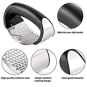 2 Pack Garlic Press Rocker, Stainless Steel Garlic Mincer with 2 Peelers, 2 Scrapers and 2 Brushes | Garlic Crusher Garlic Chopper for Smashing Garlic