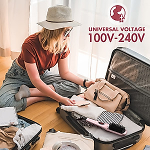 Enhanced Hair Straightener Heat Brush by MiroPure, 2-in-1 Ceramic Ionic Straightening Brush, Hot Comb with Anti-Scald Feature, Auto Temperature Lock & Auto-Off Function (Pink) 4 Piece Set