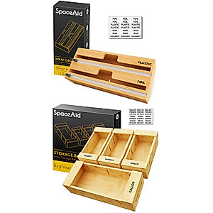 SpaceAid WrapNeat 2 in 1 Wrap Dispenser with Cutter and Labels, Bag Storage Organizer for Kitchen Drawer, (4 Pack)
