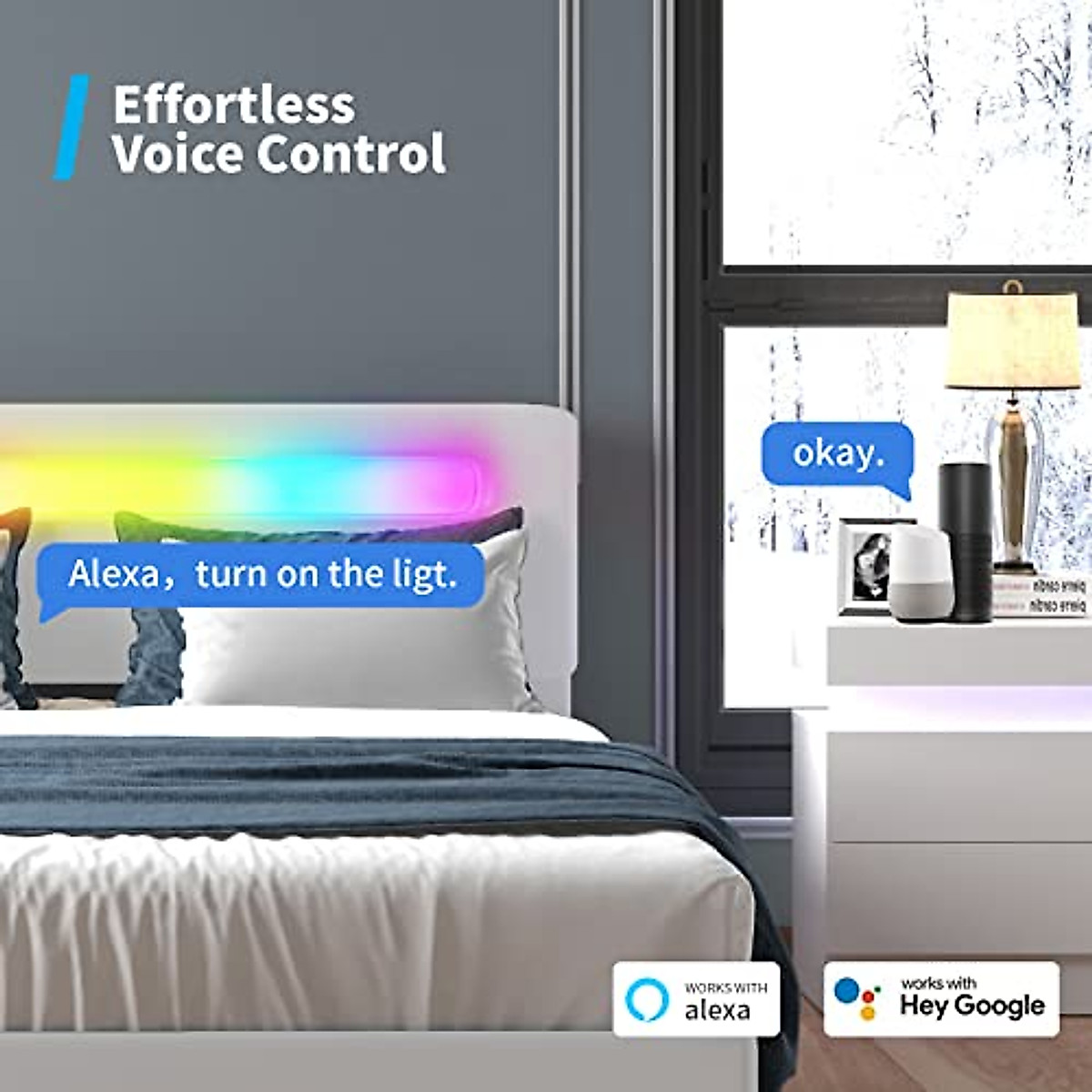 Mjkone LED Bed Frame King Size with Adjustable LED Lights Headboard Upholstered Platform Bed with 4 Storage Drawers, Smart Bed Compatible with Alexa&Google, No Box Spring Needed, Easy Assembly,White